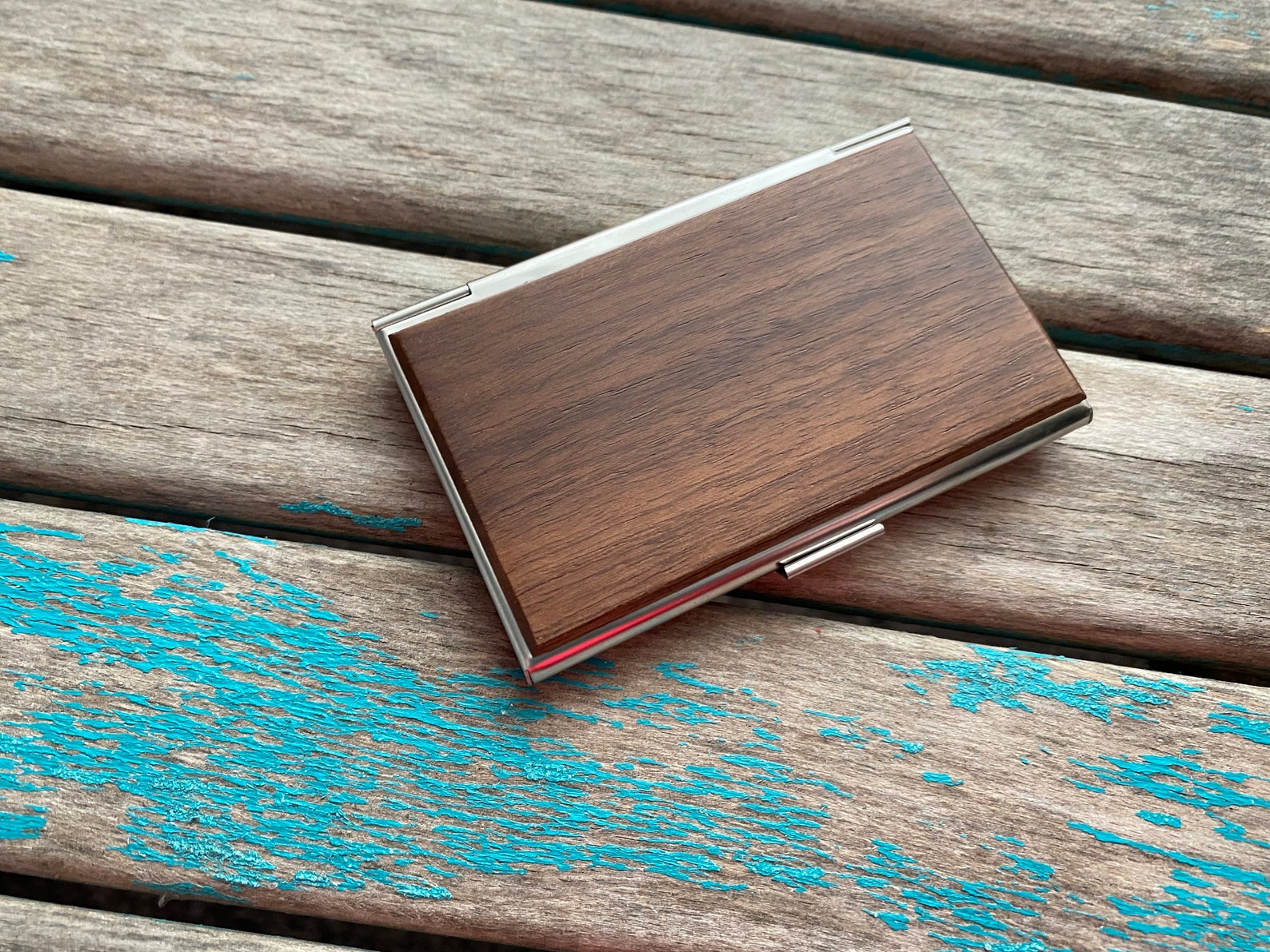 Business Card/contact Card Holder Wood and Stainless Steel - Etsy