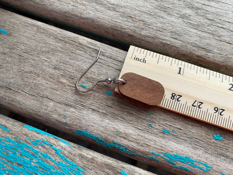 Wood Small Rounded Rectangle Earrings - Etsy