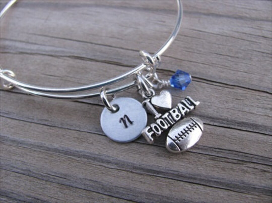Football Bracelet- Personalized Bangle Bracelet- Adjustable Bangle ...