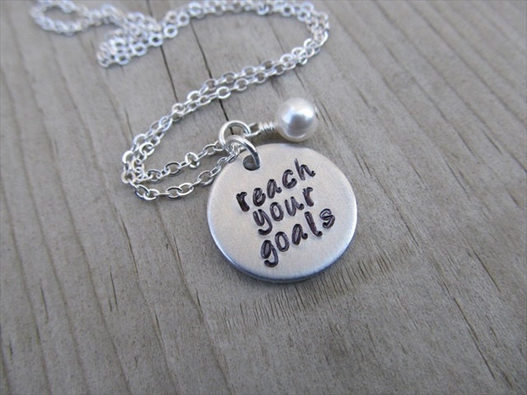 Reach Your Goals Necklace: Hand-stamped Aluminum Pendant With Accent ...