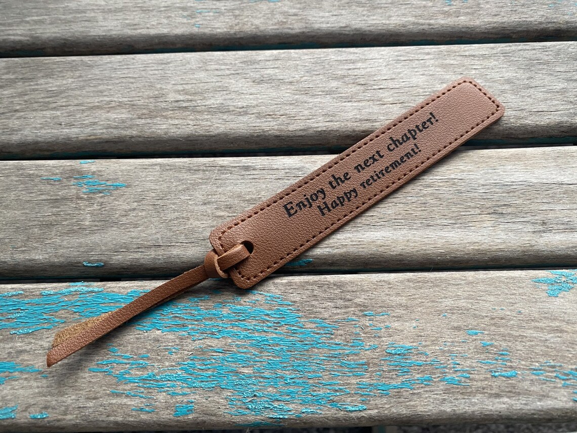 Leather Bookmark - "enjoy the Next Chapter! Happy Retirement!" - Etsy