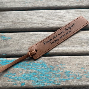 Leather Bookmark - "enjoy the Next Chapter! Happy Retirement!" - Etsy