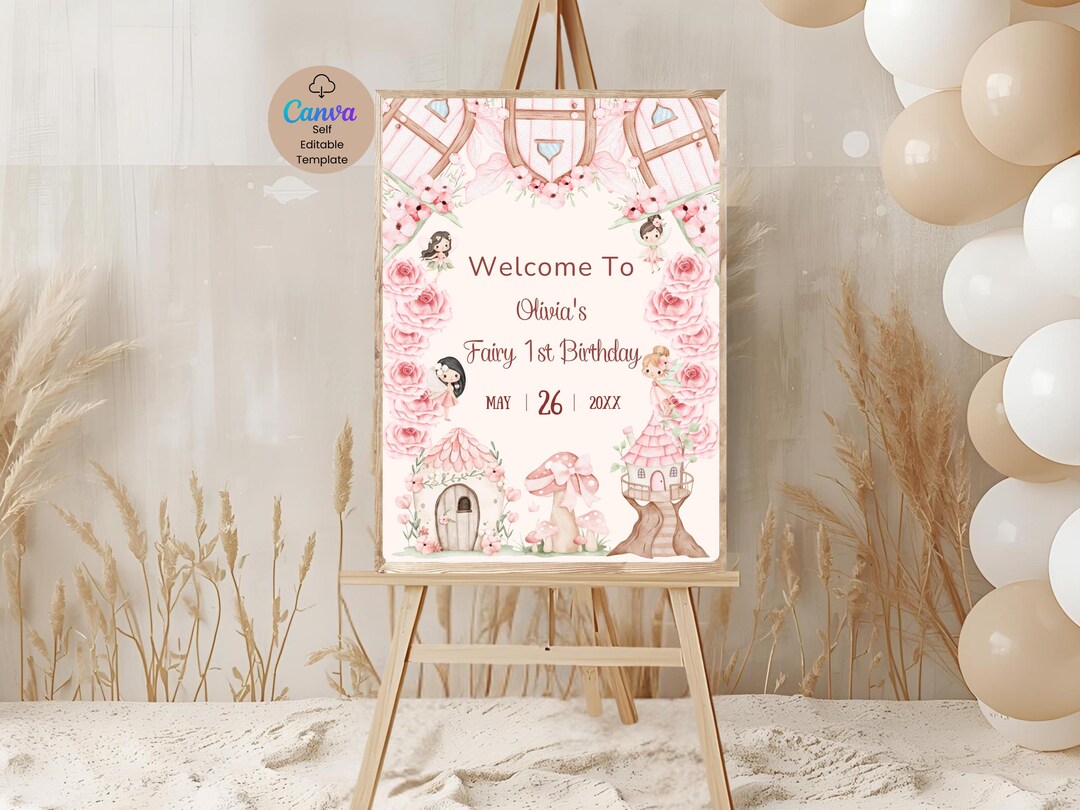 Editable Fairy First Theme Welcome Sign - Printable Birthday Decor ...