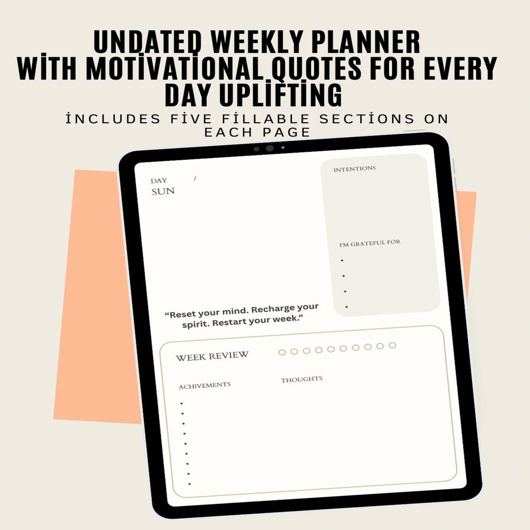 Weekly Planner Printable PDF | Undated Planner With Motivational Quotes ...