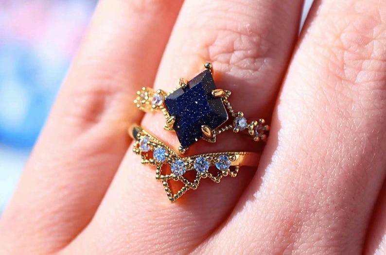 ACOTAR Ring - Acotar Inspired Velaris Ring Set, Gold Blue Sandstone ...