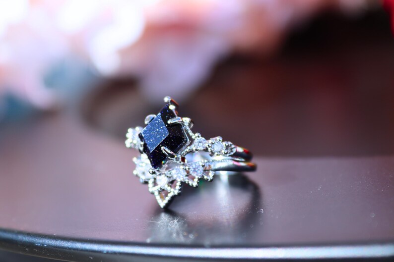 ACOTAR Ring - Acotar Inspired Velaris Ring Set, Silver Blue Sandstone ...