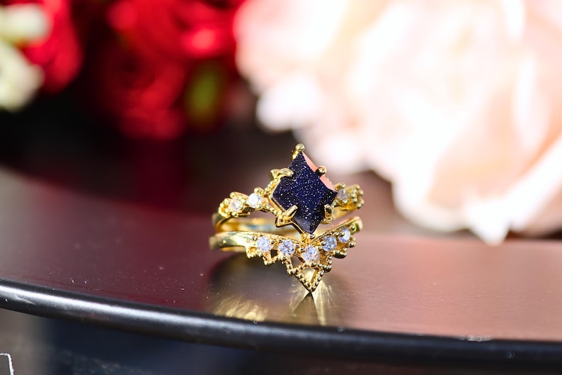 ACOTAR Ring - Acotar Inspired Velaris Ring Set, Gold Blue Sandstone ...