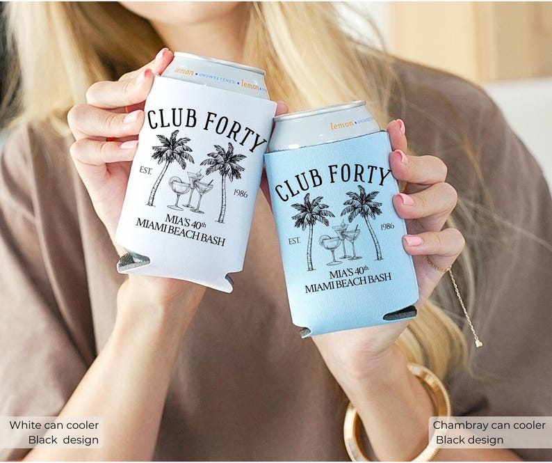 Club Forty Can Cooler, Club 40 Sleeve, Club 50 Favor, Personalized ...