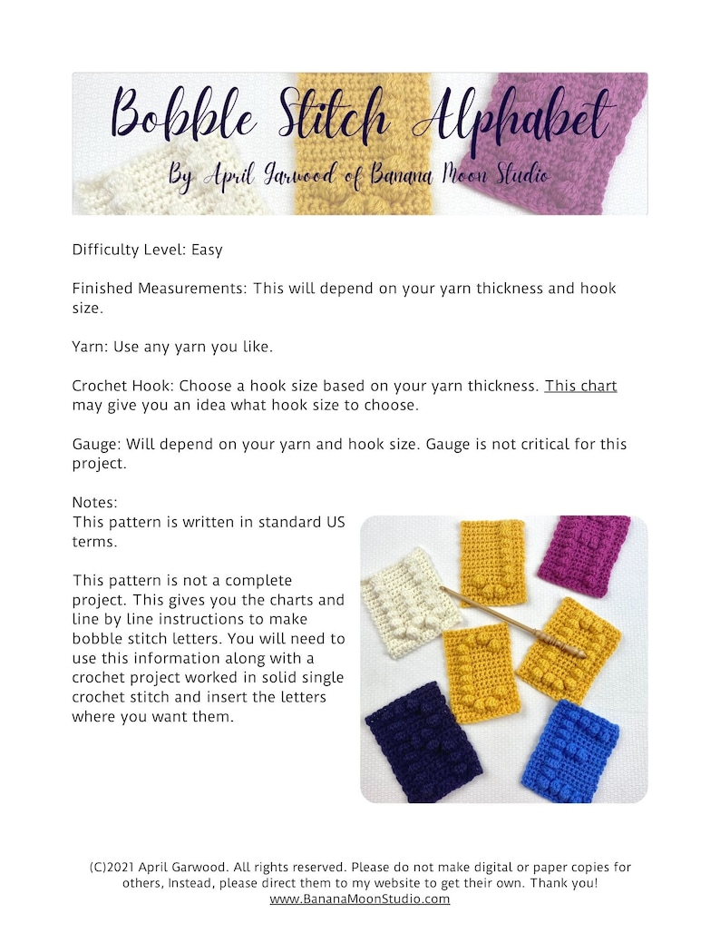 Digital Crochet Pattern for a Bobble Stitch Alphabet of Capital Letters ...