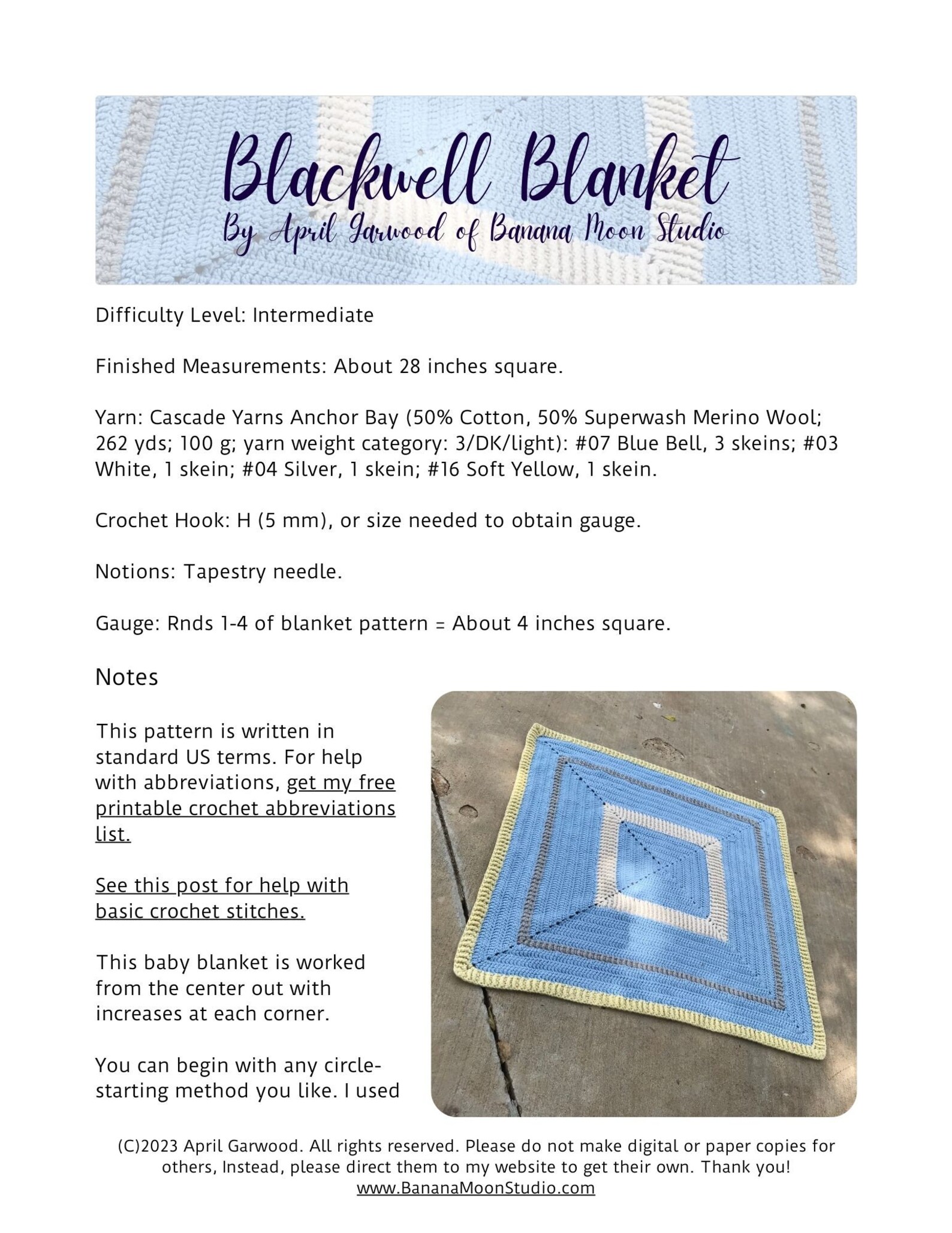 Digital Crochet Pattern for a Center-out Square Baby Blanket - Etsy