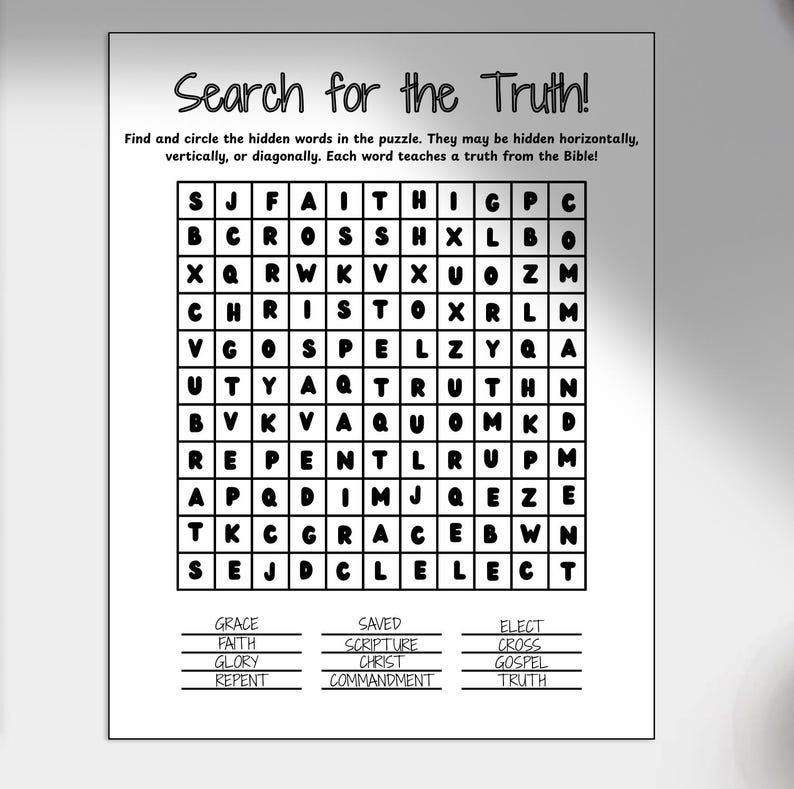 Crossword Search of Biblical Truths! - Etsy
