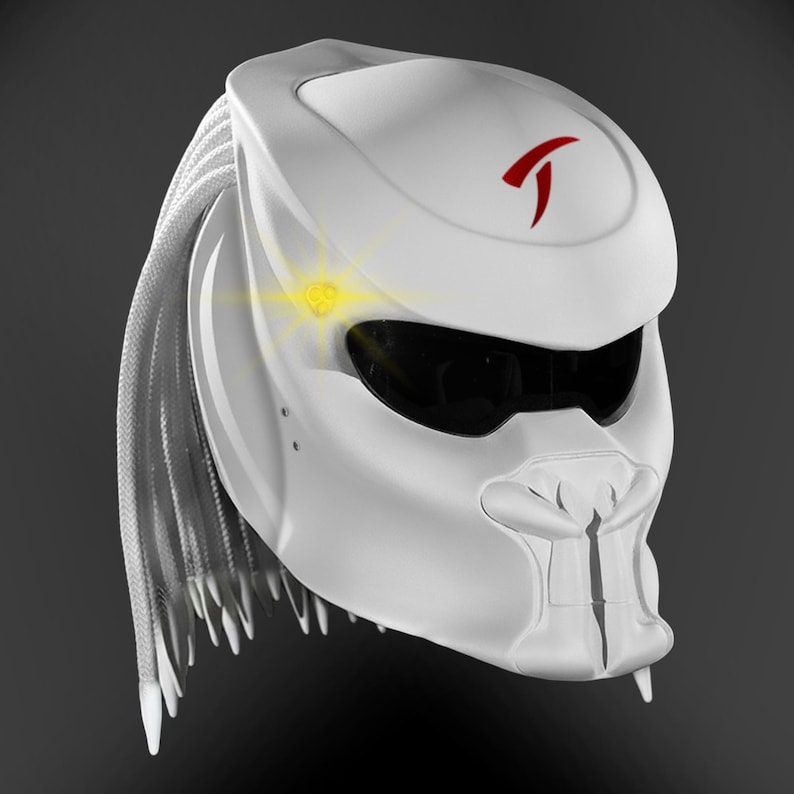 Predator Fang Motorcycle Helmet White Matte Red Symbol Custom Airbrush ...