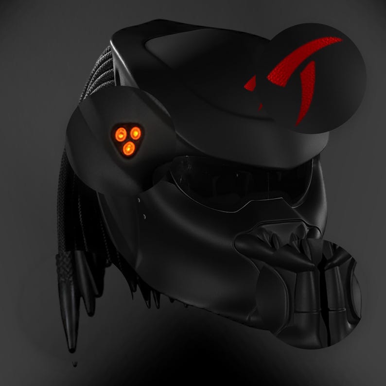 Red Logo Predator Fang Helmet Custom Painted Art Matte, LED, DOT & ECE ...