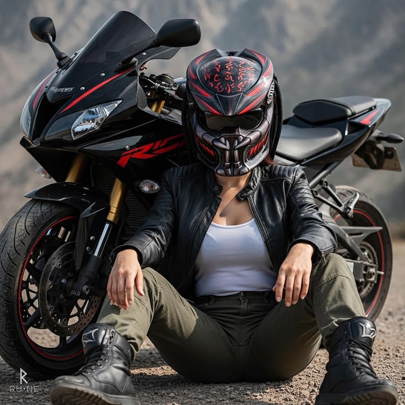 Fire Red Custom Predator Motorcycle Helmet Hand-painted DOT ECE R22.06 ...