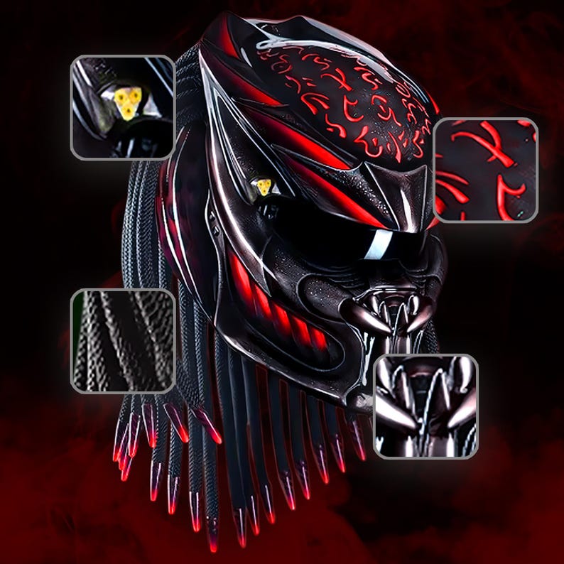 Fire Red Custom Predator Motorcycle Helmet Hand-painted DOT ECE R22.06 ...