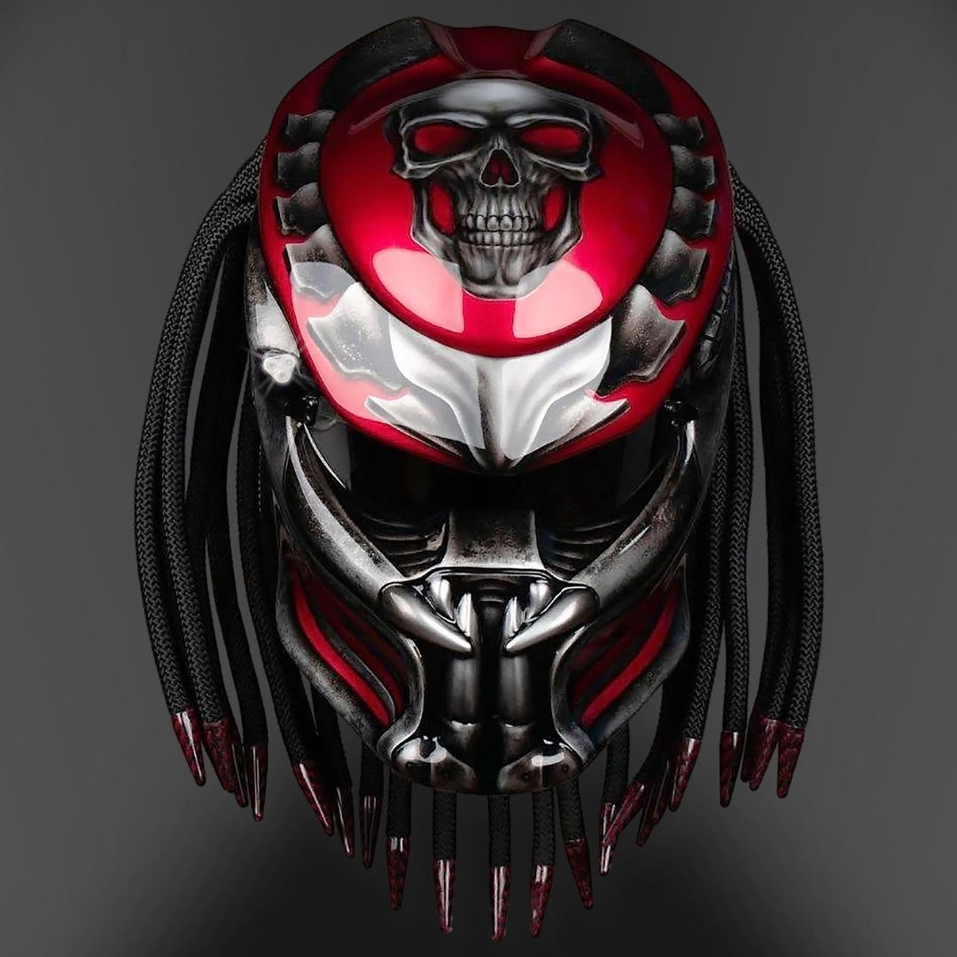 Predator Motorcycle Helmet Airbrush Art Crimson Red Fanged Skull, DOT ...
