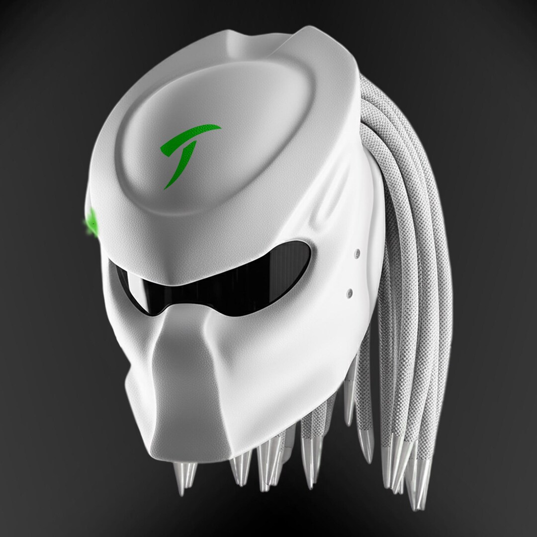 Predator Helmet White Matte Basic Fangless, Green Airbrush, LED Light ...