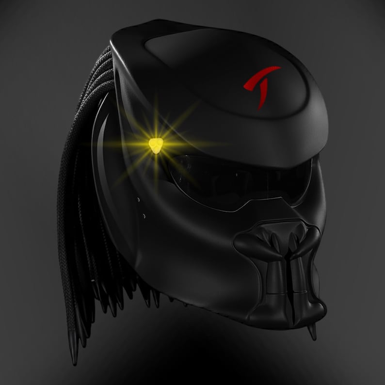 Red Logo Predator Fang Helmet Custom Painted Art Matte, LED, DOT & ECE ...