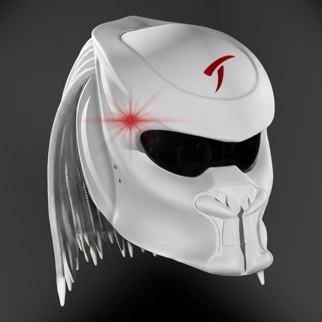 Red Symbol Predator Motorcycle Helmet White Fang Basic, Airbrushed Art ...