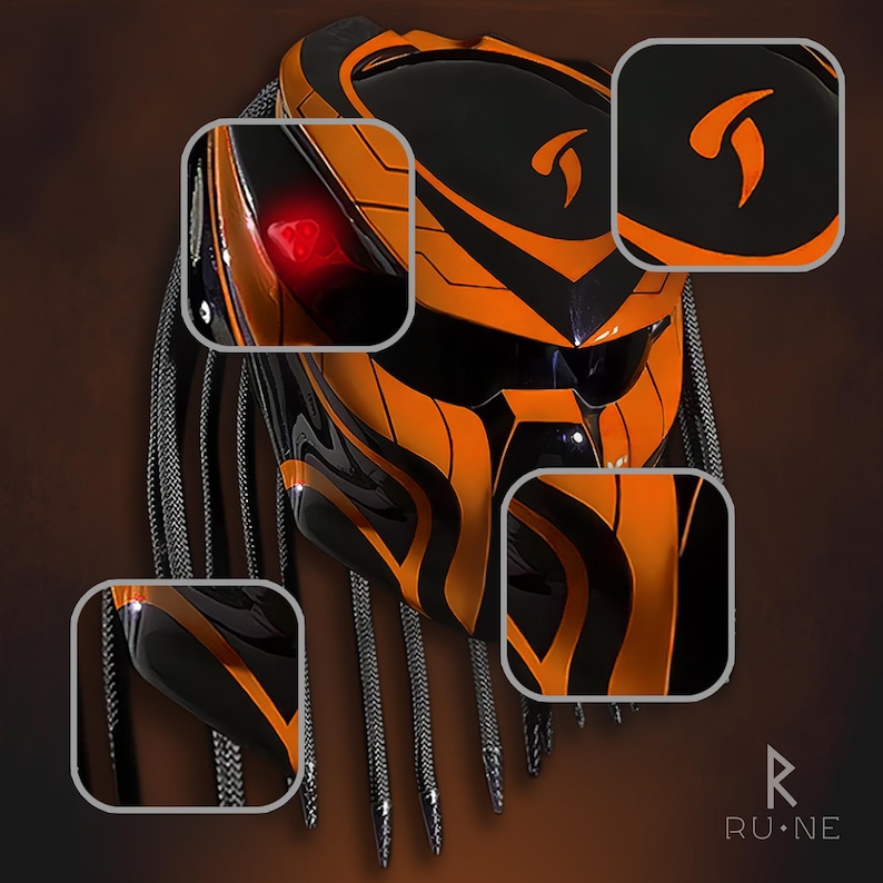 Sleek Lava Orange Predator Motorcycle Helmet, Custom Painted, DOT & ECE ...