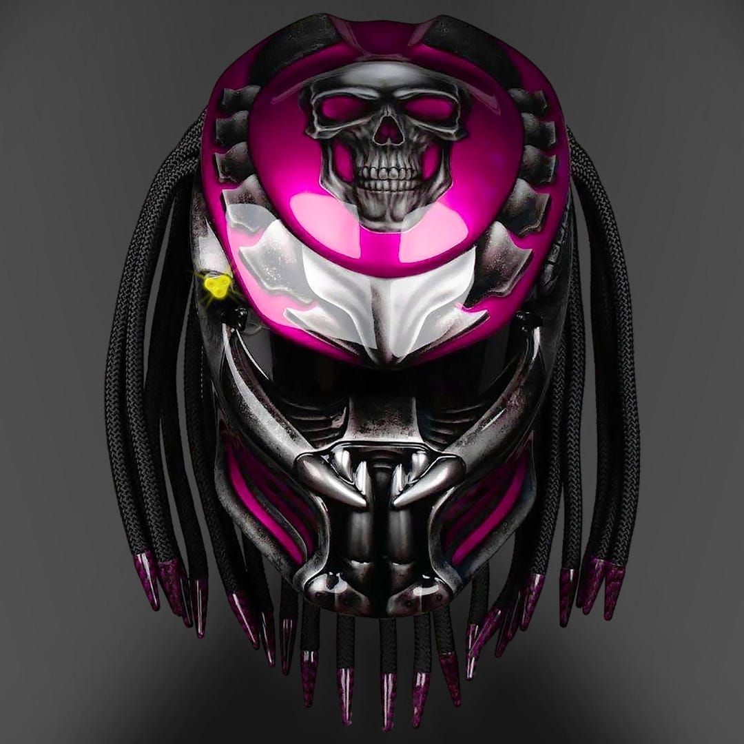 Hot Pink Predator Fanged Skull Motorcycle Helmet Custom LED Rebellious ...