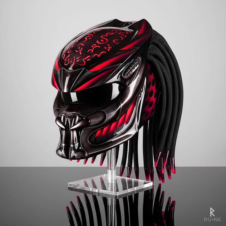 Fire Red Custom Predator Motorcycle Helmet Hand-painted DOT ECE R22.06 ...