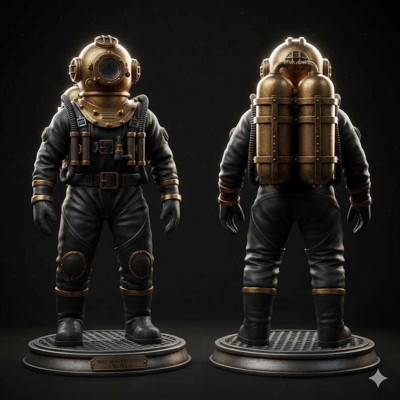 Deep Sea Diver Figurine STL File – Steampunk 3D Printing (digital ...