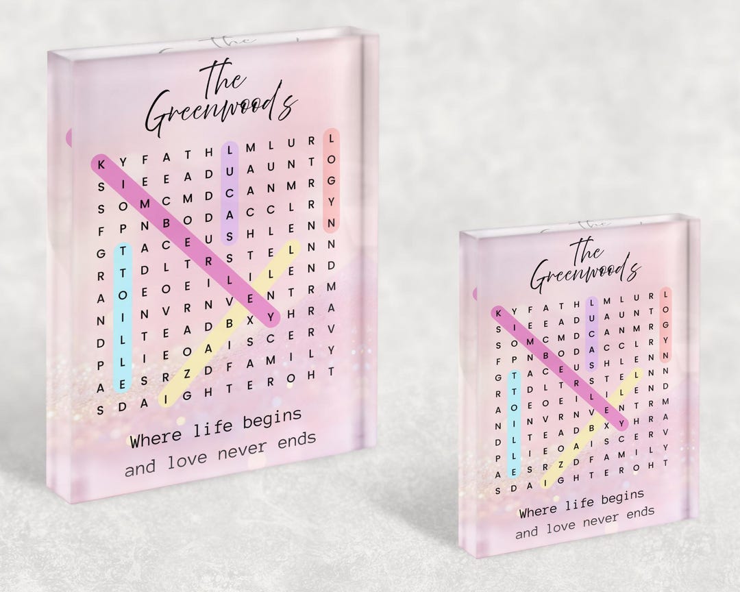 Acrylic Word Search, Family Names Plaque - Etsy
