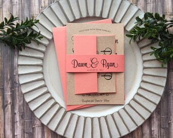Coral and Mint Wedding Invitation Modern Rustic Wedding | Etsy