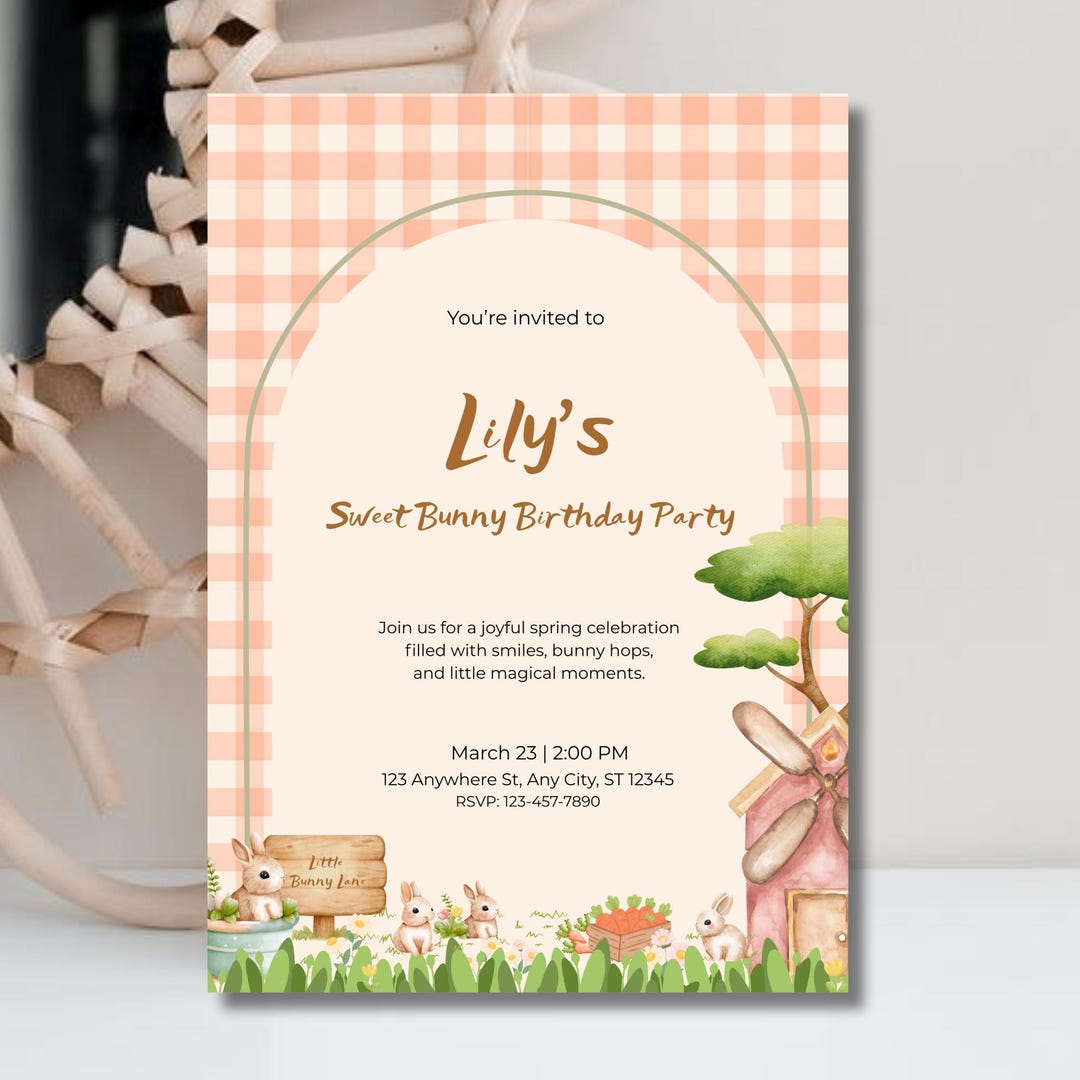 Editable Bunny Birthday Invitation, Sweet Bunny Spring Girl Birthday ...