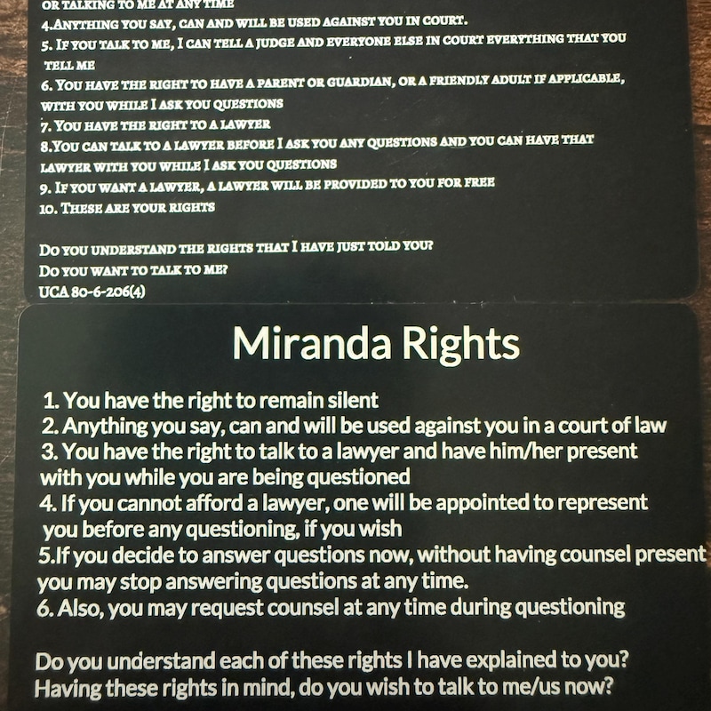 Metal Miranda Rights Cards - Etsy