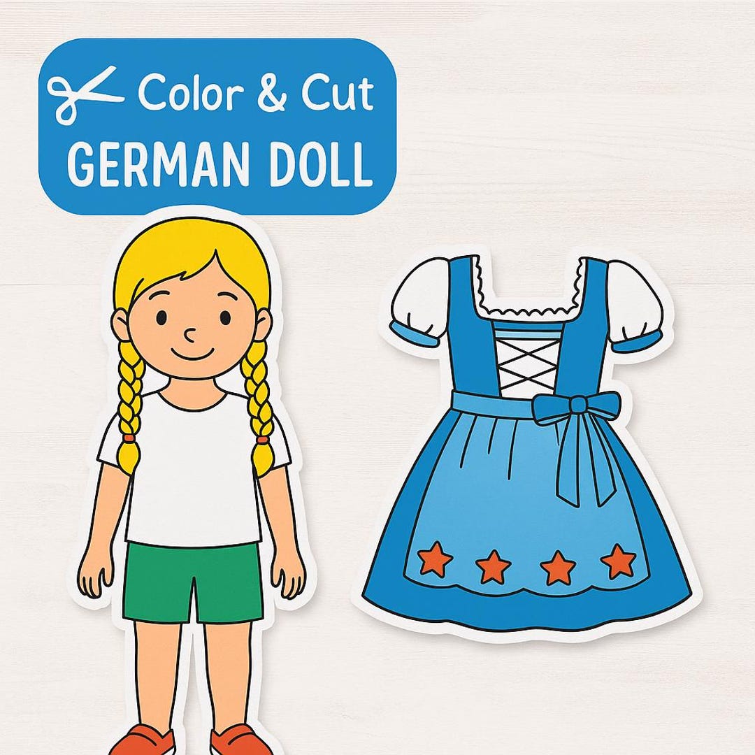 Color & Cut German Girl Paper Doll – Printable Dirndl Craft Activity ...