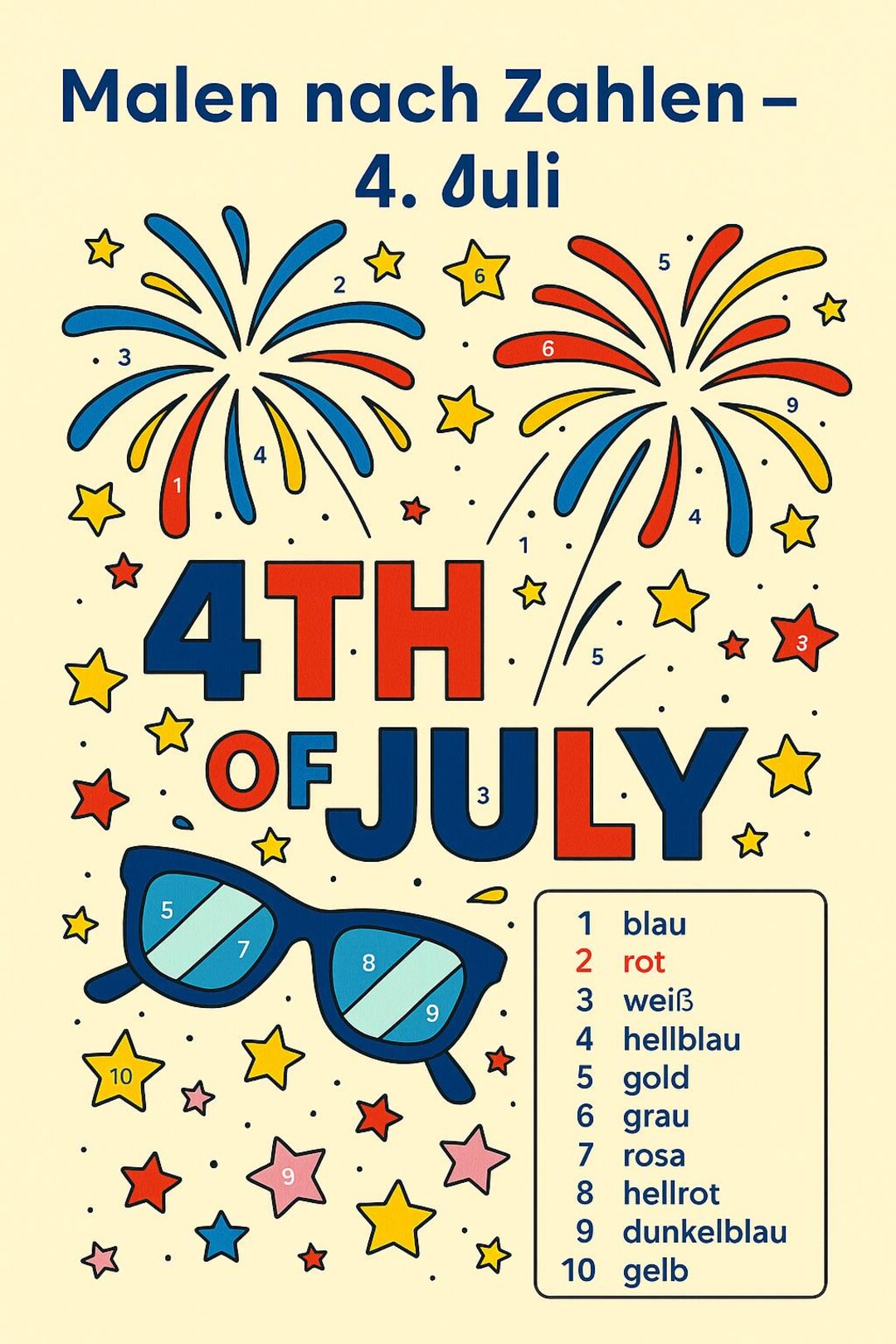 German Color by Number | Malen Nach Zahlen – 4. Juli | Printable Fourth ...