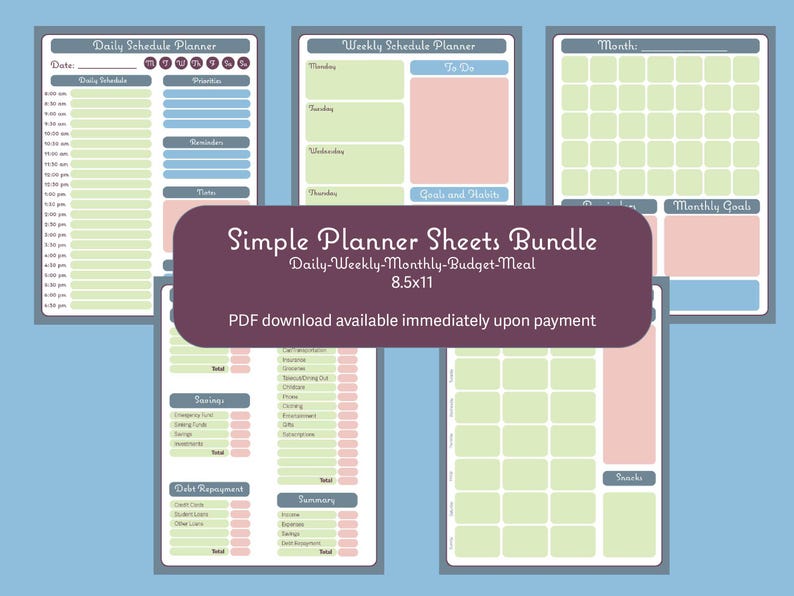 Printable Planner Bundle | Daily, Weekly, Monthly, Budget & Meal ...