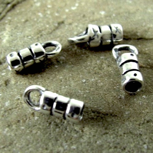 Sterling Silver Crimp Tube Ends 4 Pcs Antiqued With Loops | Etsy