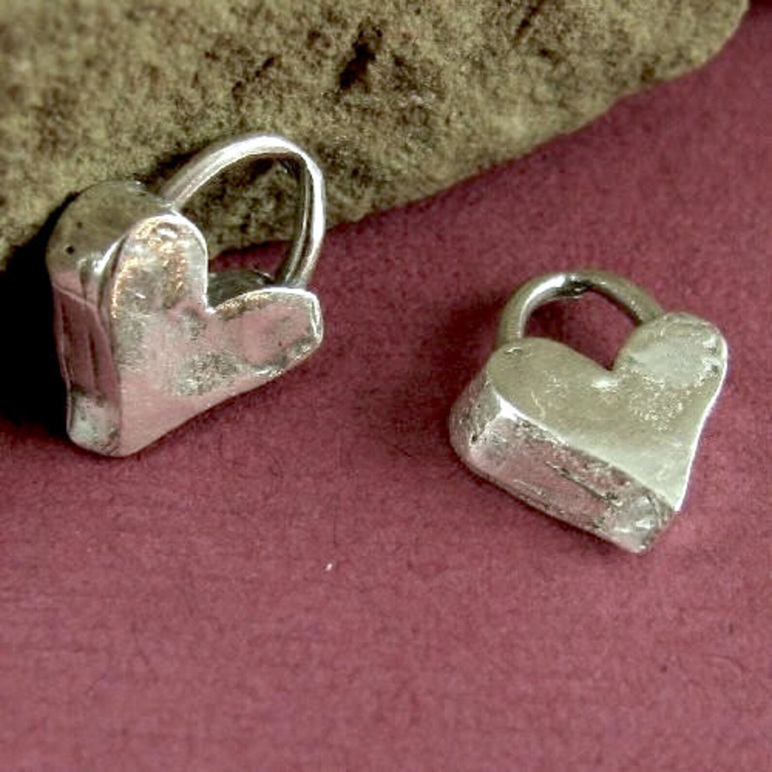 Artisan Heart Charms Chunky Solid Sterling Silver 2 Rustic | Etsy
