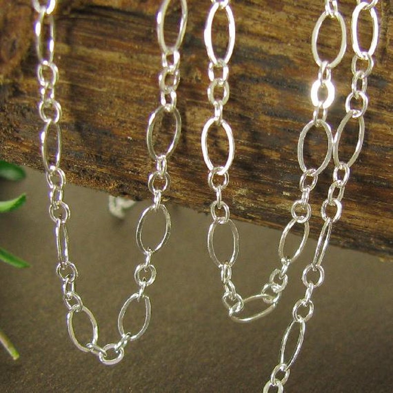 Sterling Silver Cable Chain Flattened Links Long Short | Etsy