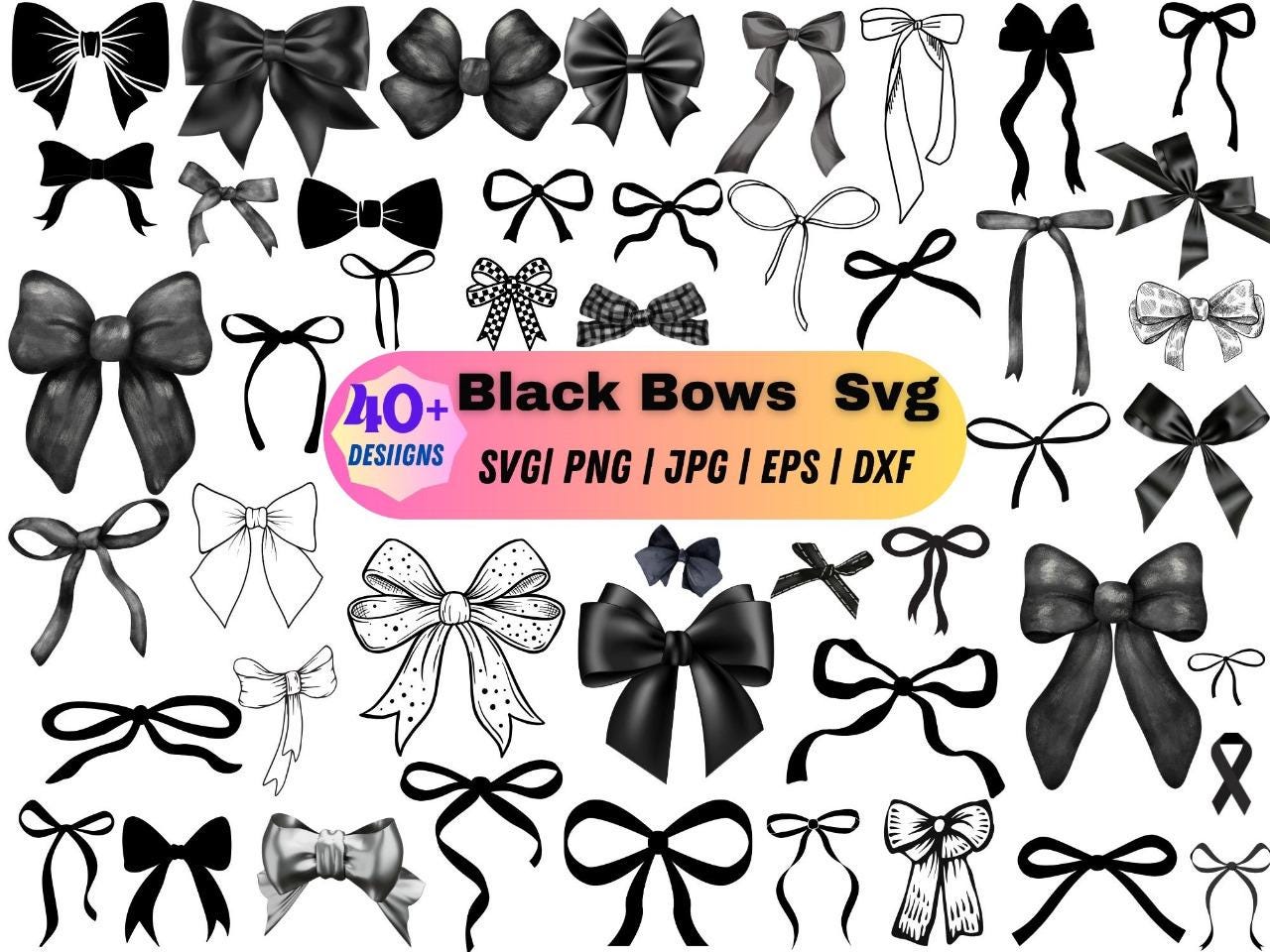 Black Bow SVG Bundle: Coquette, Ribbon, Bowtie Designs (instant ...