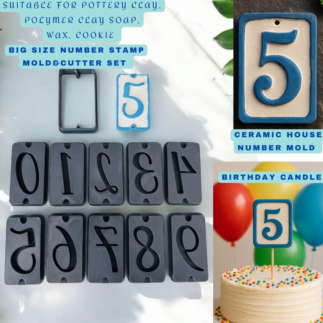 Number Stamp Mold & Cutter Set: Clay, Soap, Metal Clay (50mm Digits) - Etsy