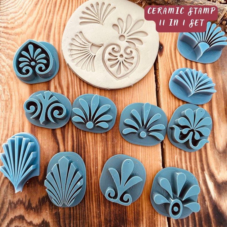 Art Deco Patterned Ceramic Stamp Set – 11 Pieces | 3D Resin Printed ...