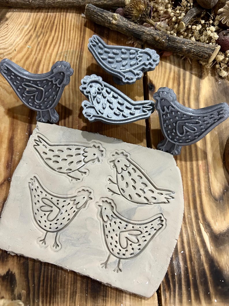 Chicken Stamp Set: Resin Hen Stamps for Clay, Pottery, and Soap Making ...