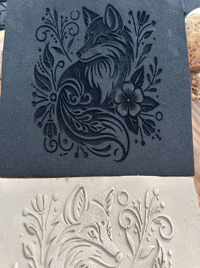 Fox and Flowers Texture Mat: Flexible Foam for Pottery, Clay, Soap - Etsy