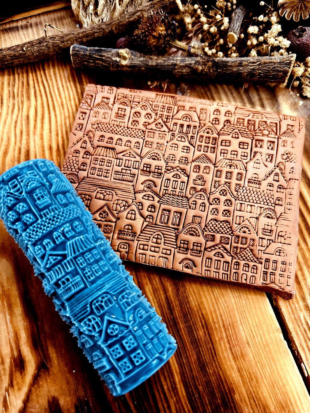 Cityscape Texture Roller: 10cm Embossing Tool for Clay Crafts - Etsy
