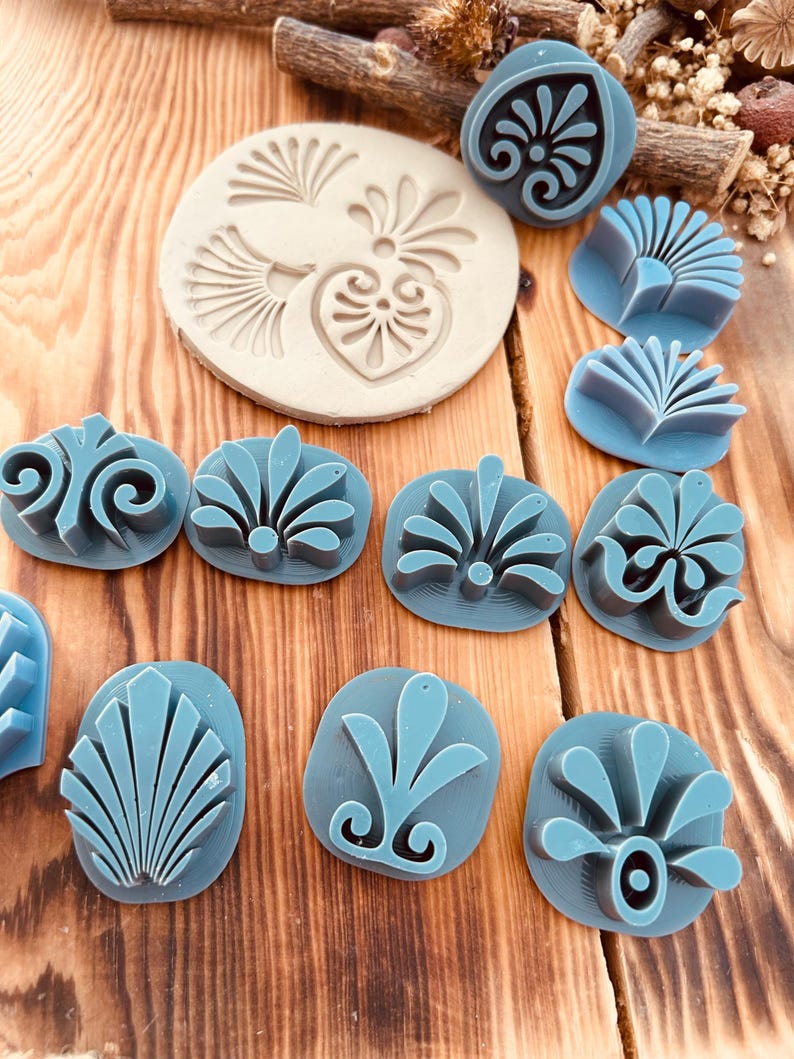 Art Deco Patterned Ceramic Stamp Set – 11 Pieces | 3D Resin Printed ...