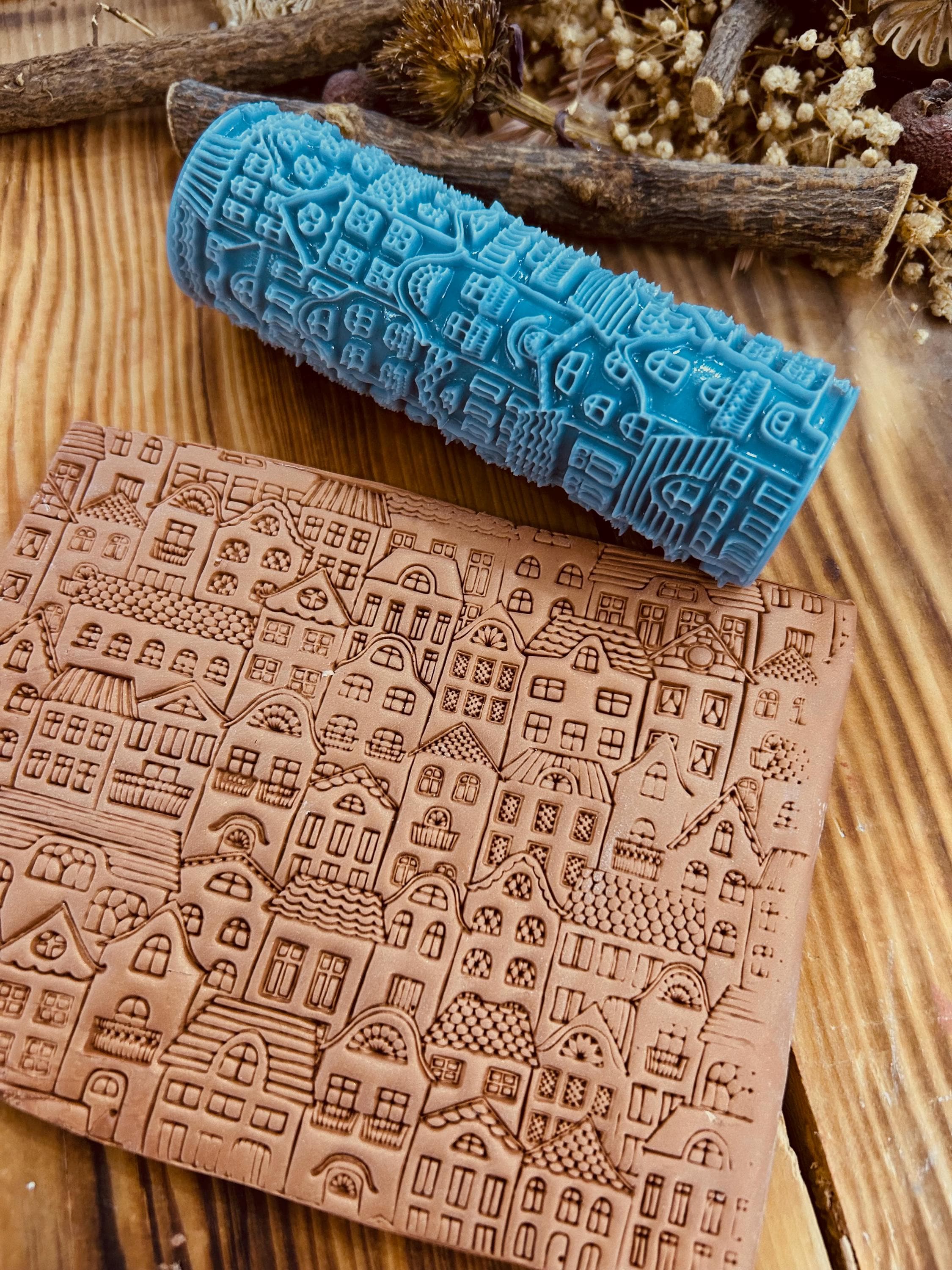 Cityscape Texture Roller: 10cm Embossing Tool for Clay Crafts - Etsy