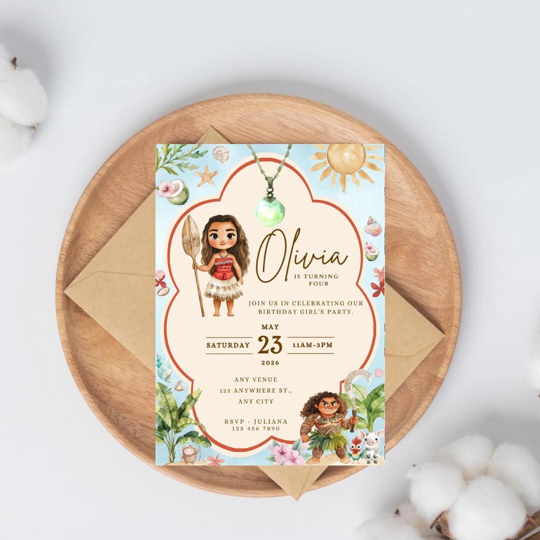 Tropical Island Birthday Invitation | Editable Canva Template | Moana ...