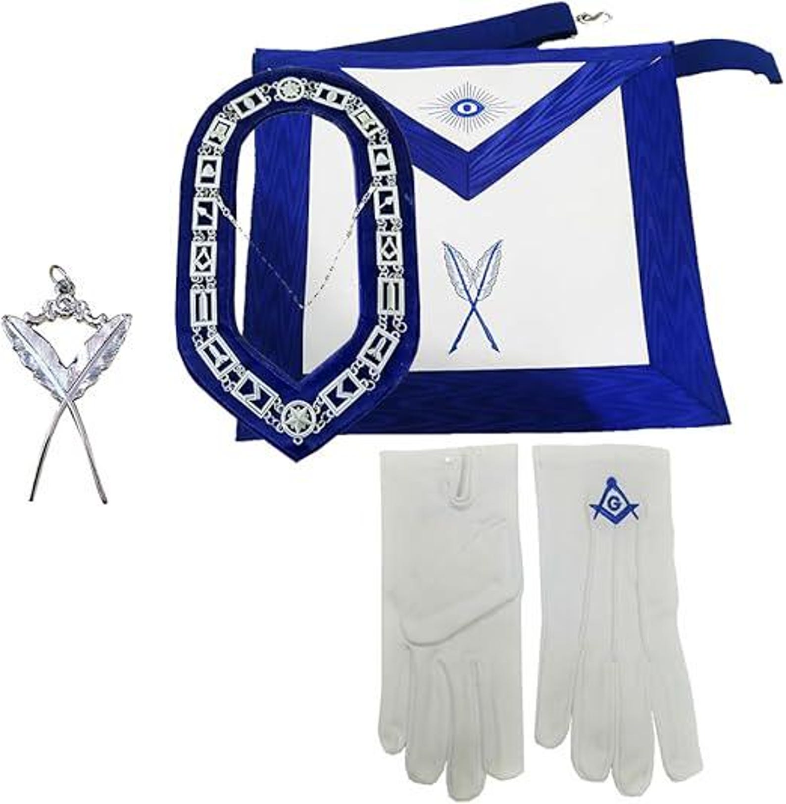 Masonic Regalia Blue Lodge Secretary Officer Apron Set Chain Collar ...
