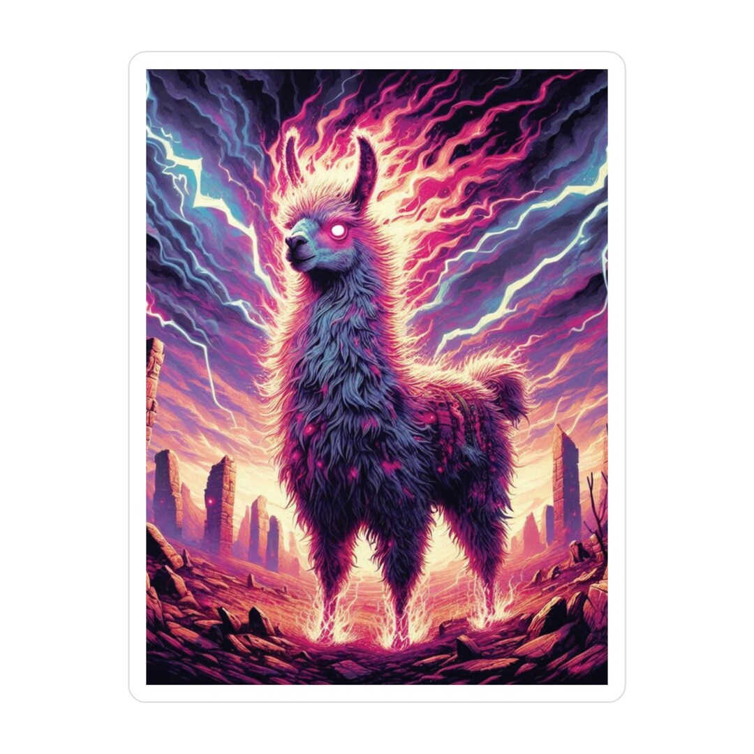 Chaos Llama Decals, Fantasy AI Art, Vinyl Stickers, Laptop Decals ...