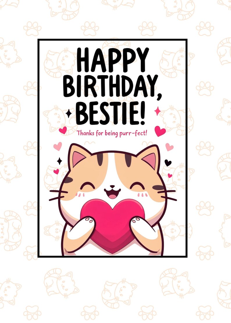 Adorable Cat Card Template for Any Occasion, Instant Download, Cute ...