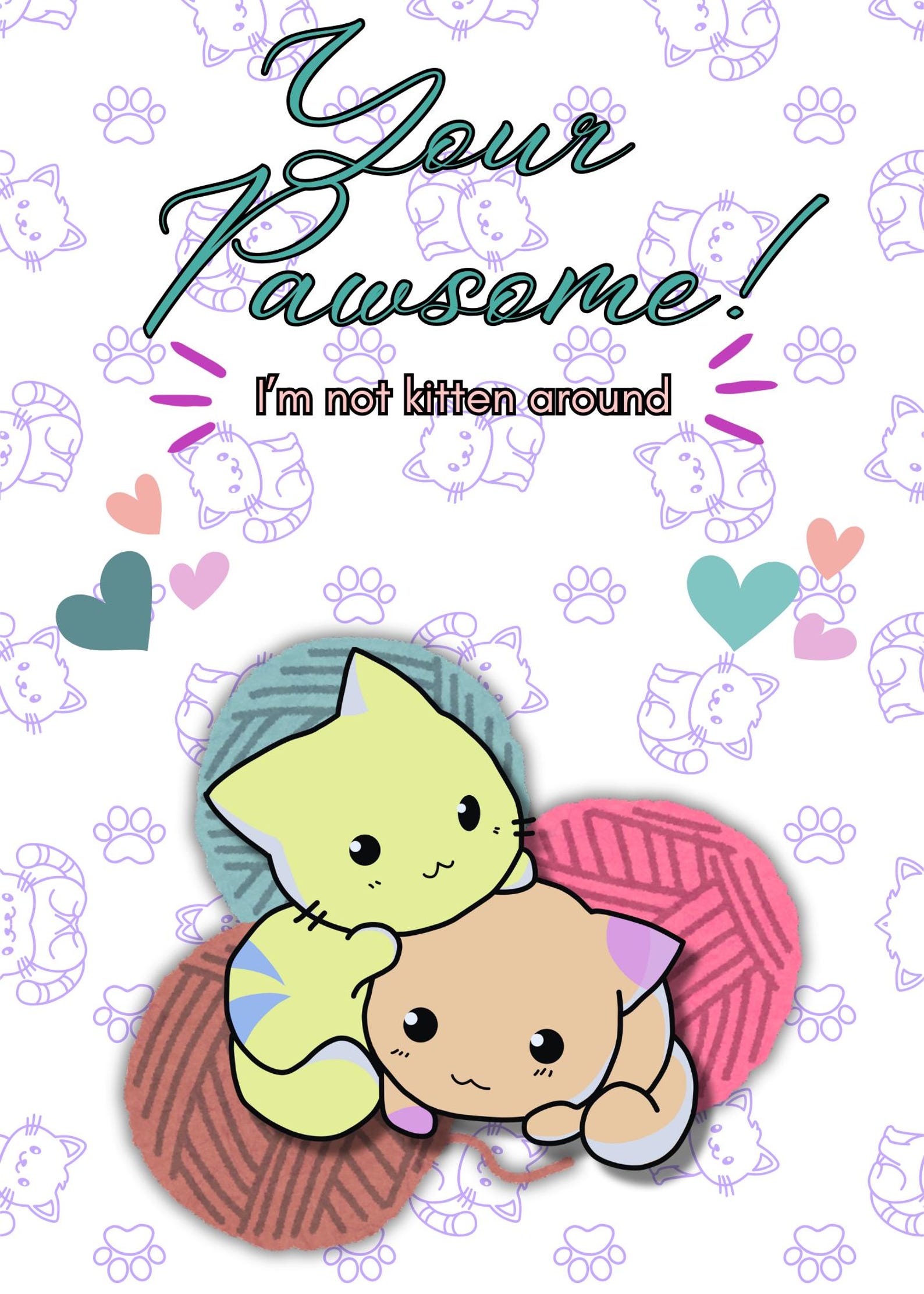 Adorable Cat Card Template for Any Occasion, Instant Download, Cute ...